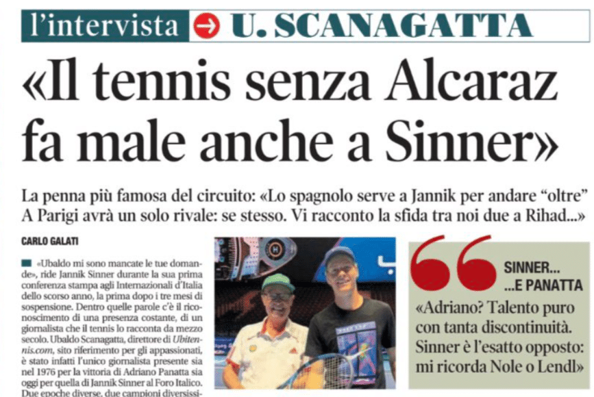 Ubaldo Scanagatta a Libero: “Il vero avversario di Sinner? Lui stesso”